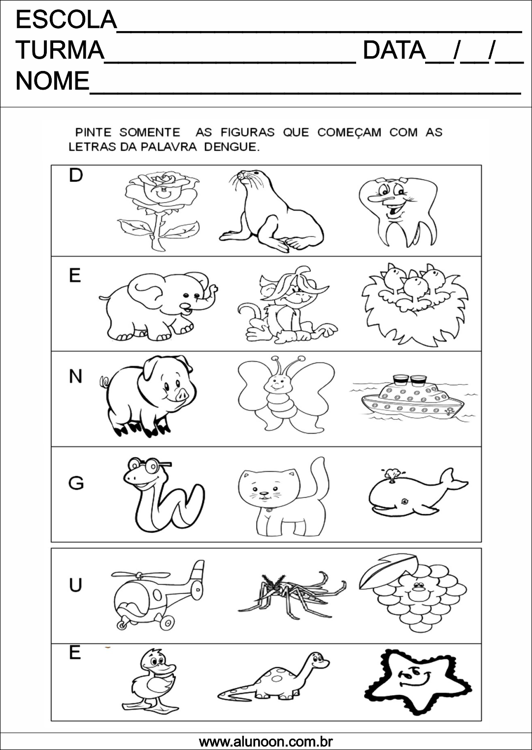 Atividade Alfabeto Dengue - Com as letras da palavra Dengue - Educação ...
